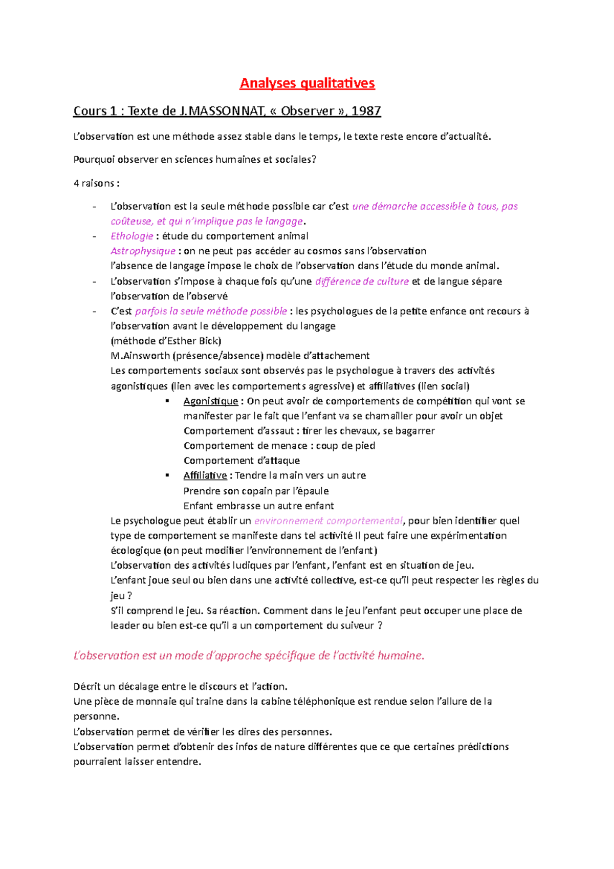 Analyses qualitatives TD - Analyses qualitatives Cours 1 : Texte de J ...