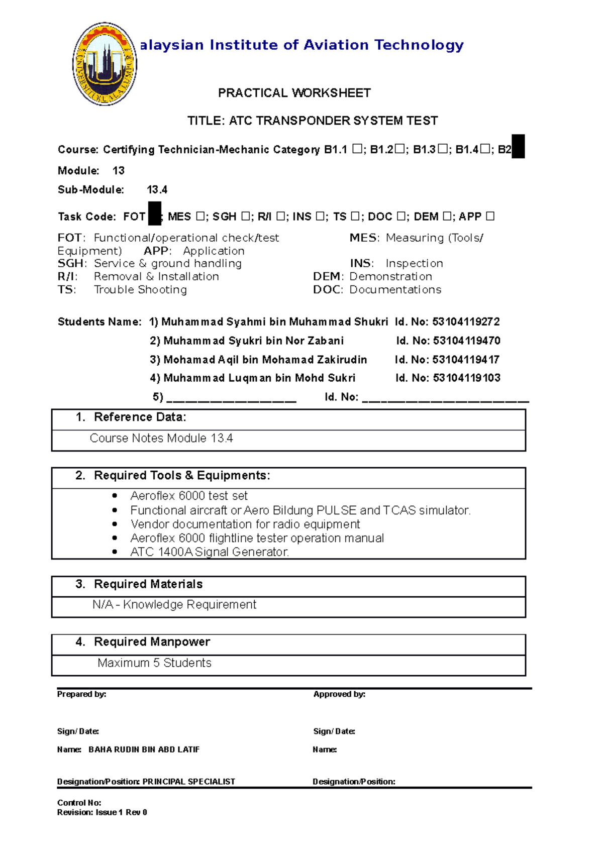 ATC black - Assignment regarding Air Traffic Control - PRACTICAL WORKSHEET TITLE: ATC ...