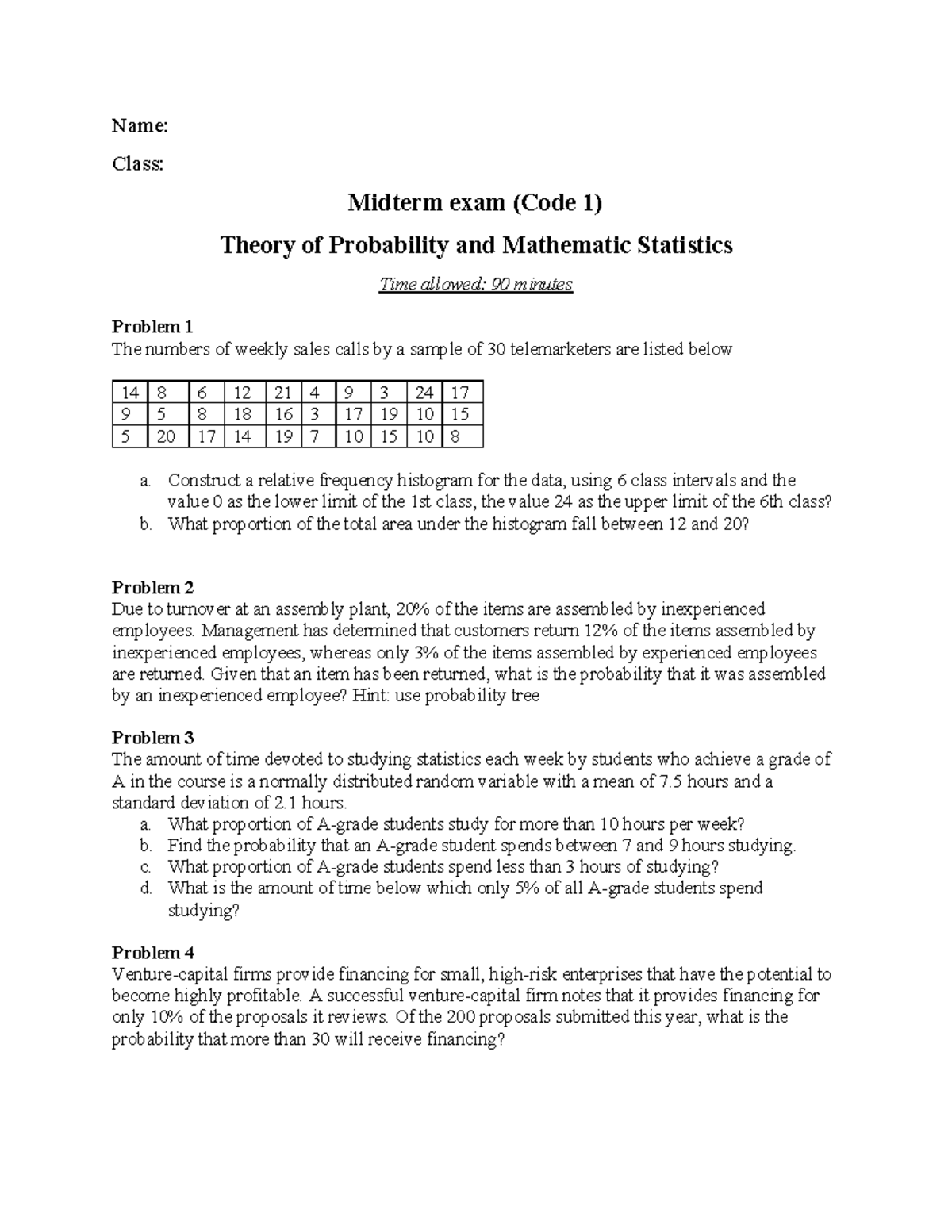 Midterm 1 Trường Quốc Tế Đại Học Quốc Gia Hà Nội Name Class Midterm Exam Code 1 Theory