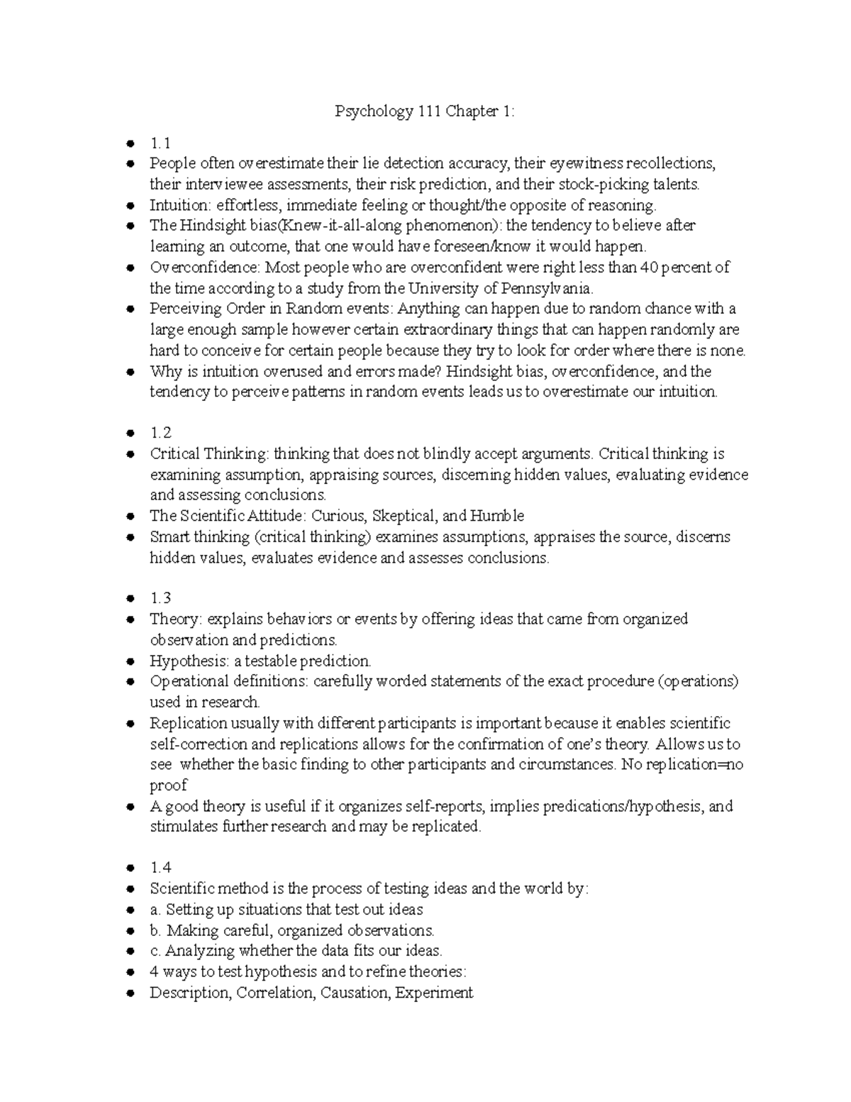 Psychology 111Chapters - Psychology 111 Chapter 1: 1. People often ...