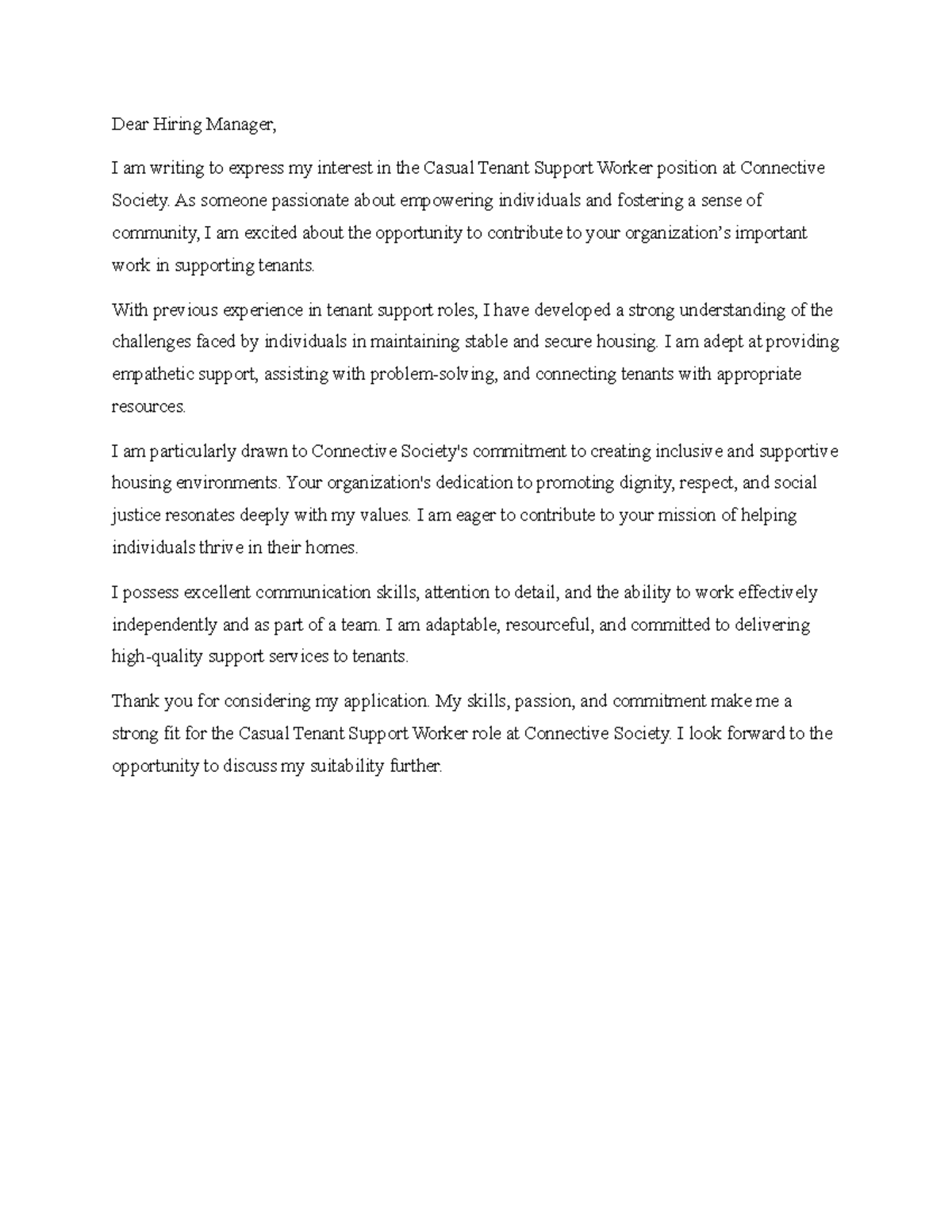 Connective cover letter - Dear Hiring Manager, I am writing to express ...