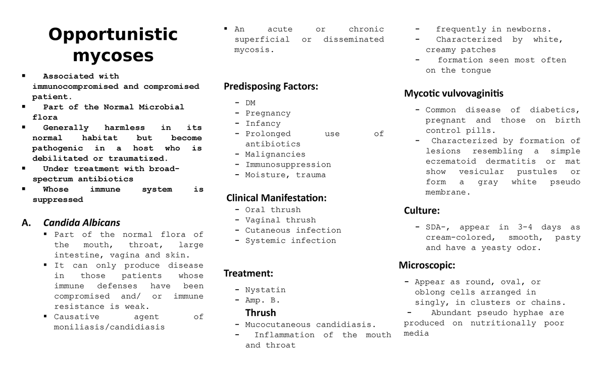 Lecture number. 3 Opportunistic mycoses - Opportunistic mycoses ...