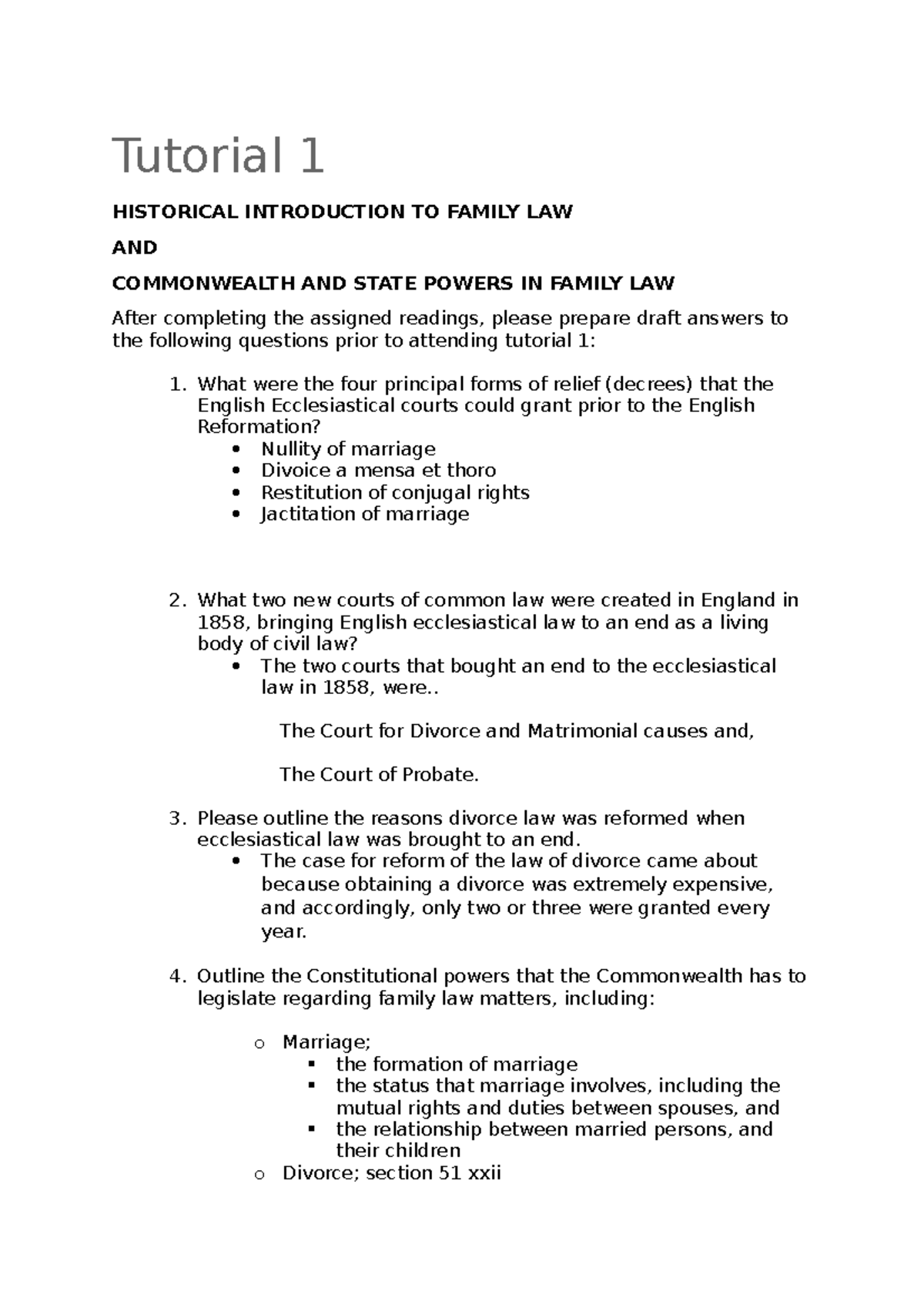 Tutorials questions and answers - Tutorial 1 HISTORICAL INTRODUCTION TO ...