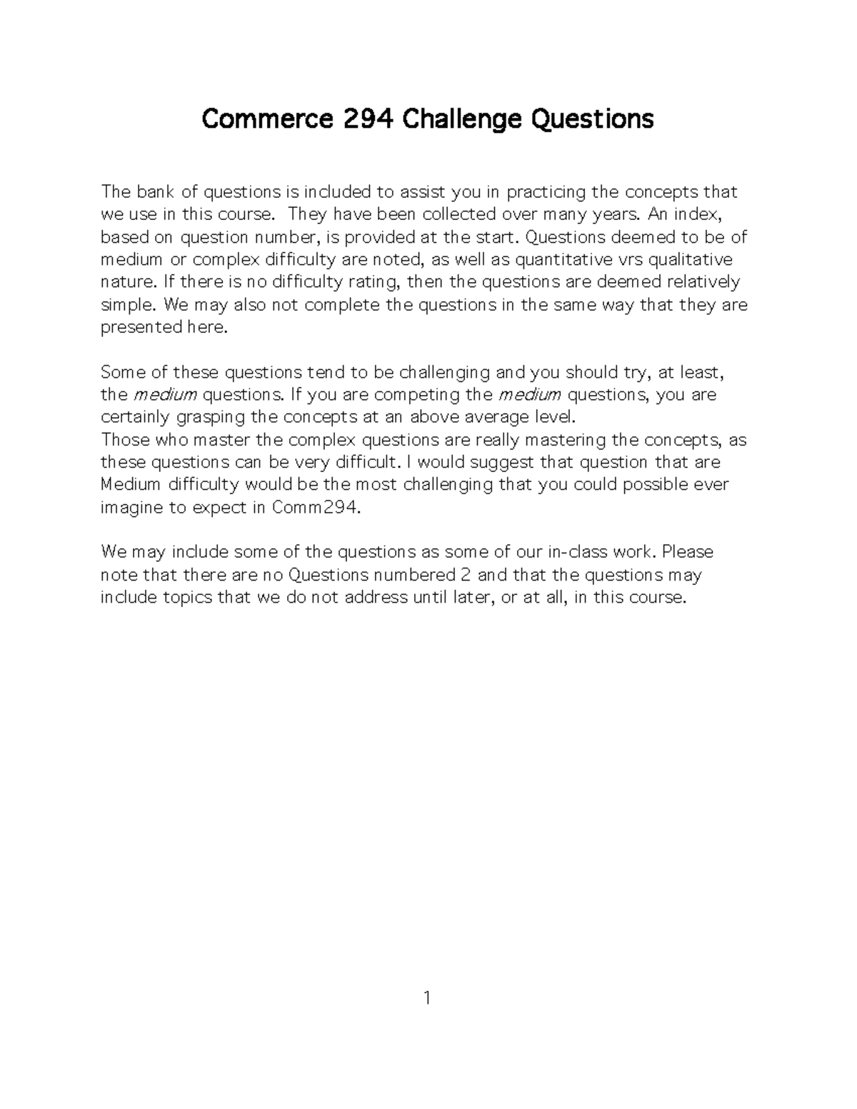 Sample/practice exam 2019, questions - Commerce 294 Challenge Questions ...