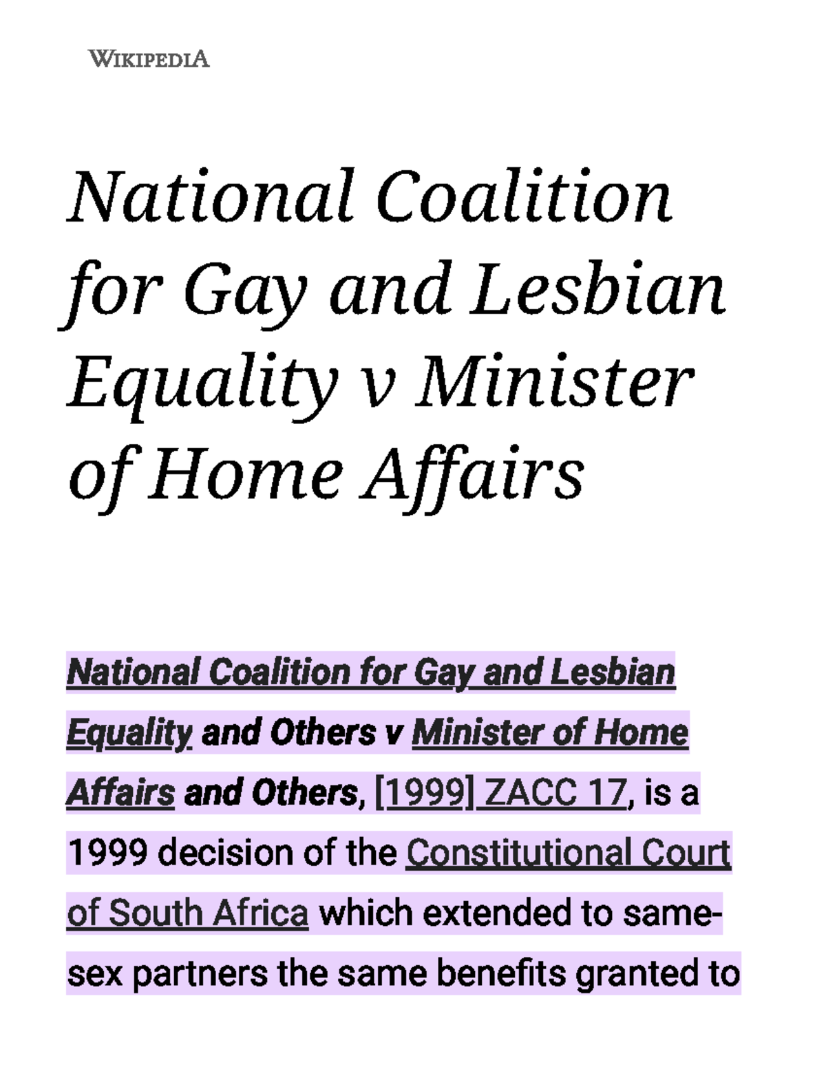 National Coalition for Gay and Lesbian Equality v Minister of Home ...