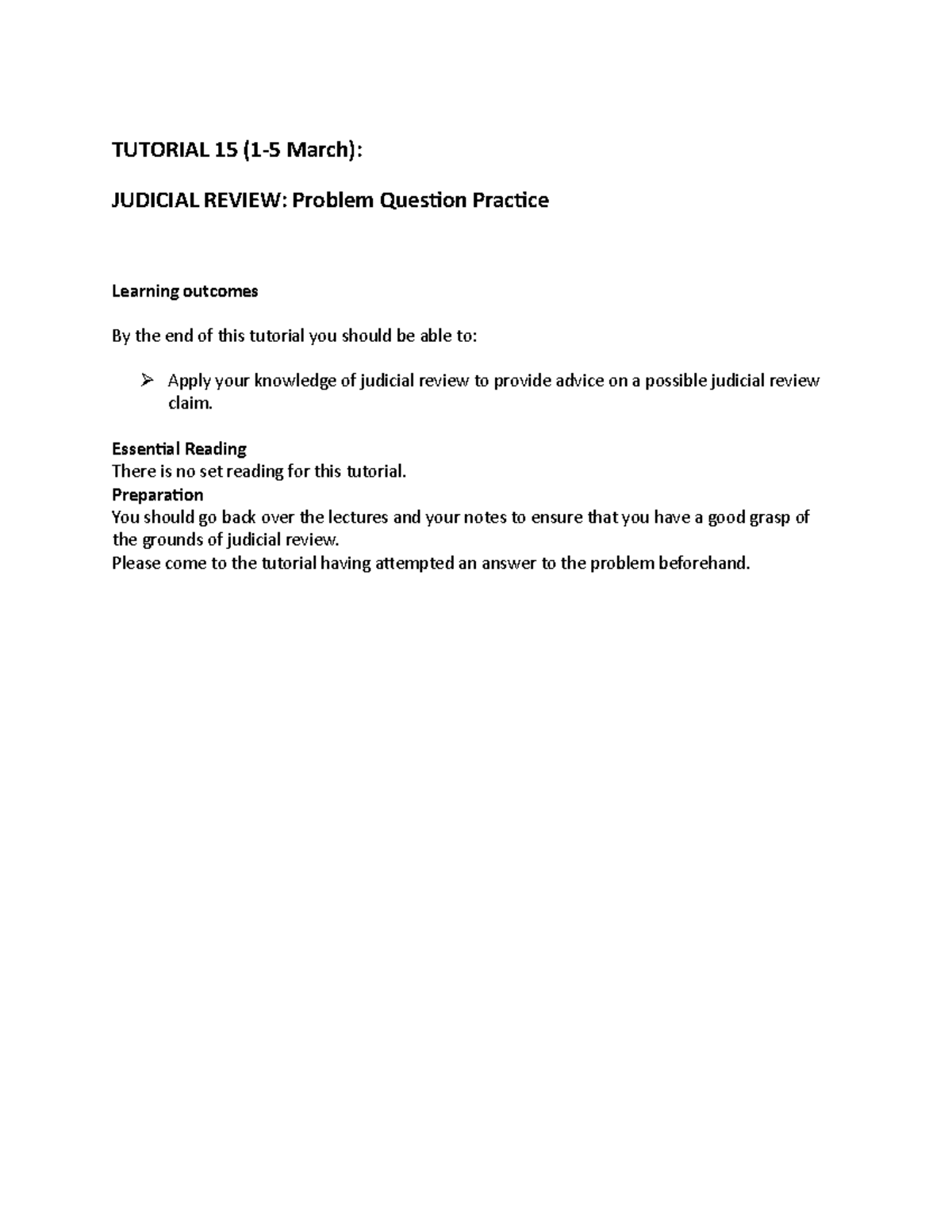 Tutorial 15 - Judicial Review- Problem Question Practice - TUTORIAL 15 ...