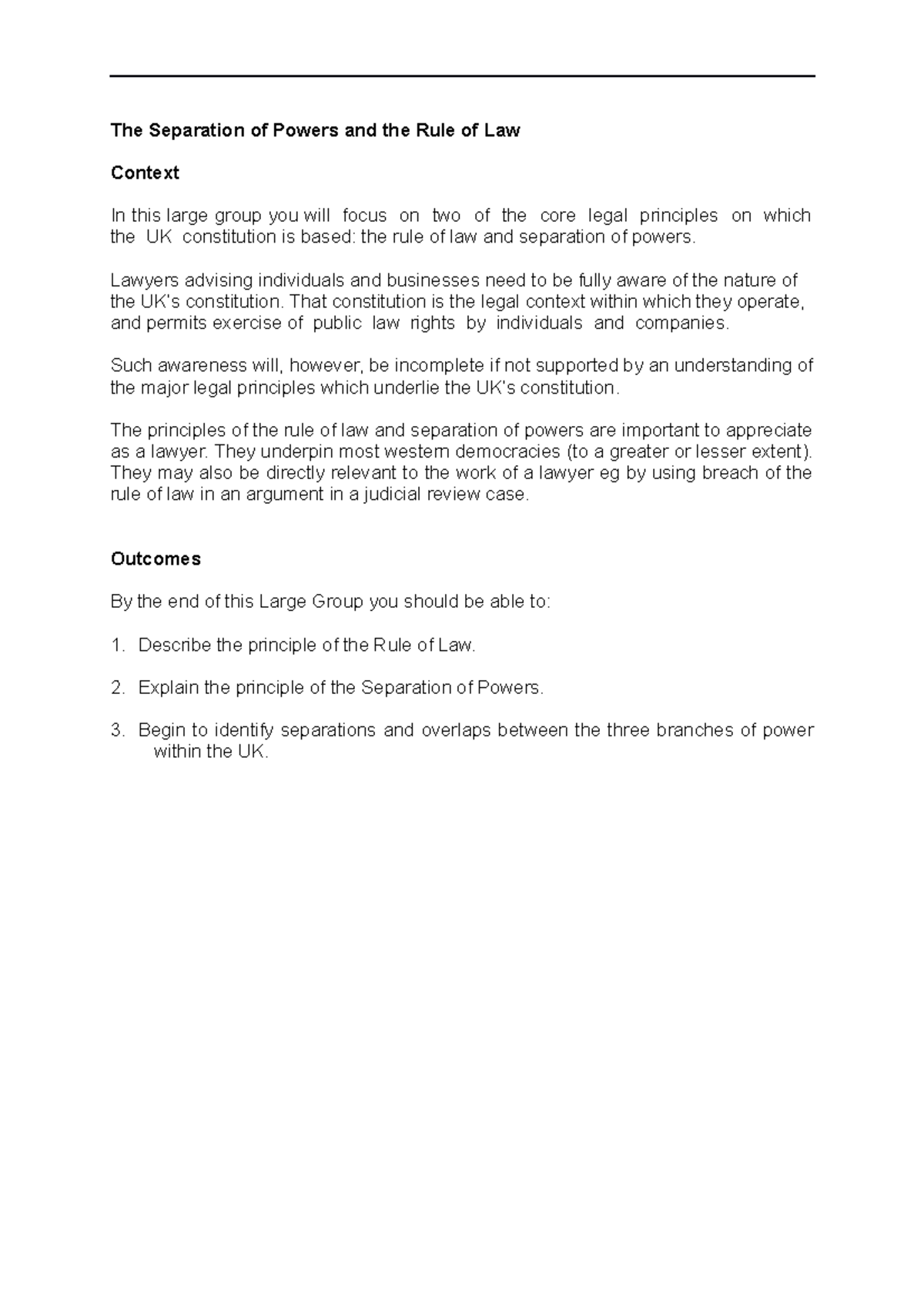 LG Unit 2 Rule of Law and Separation of Powers - The Separation of ...