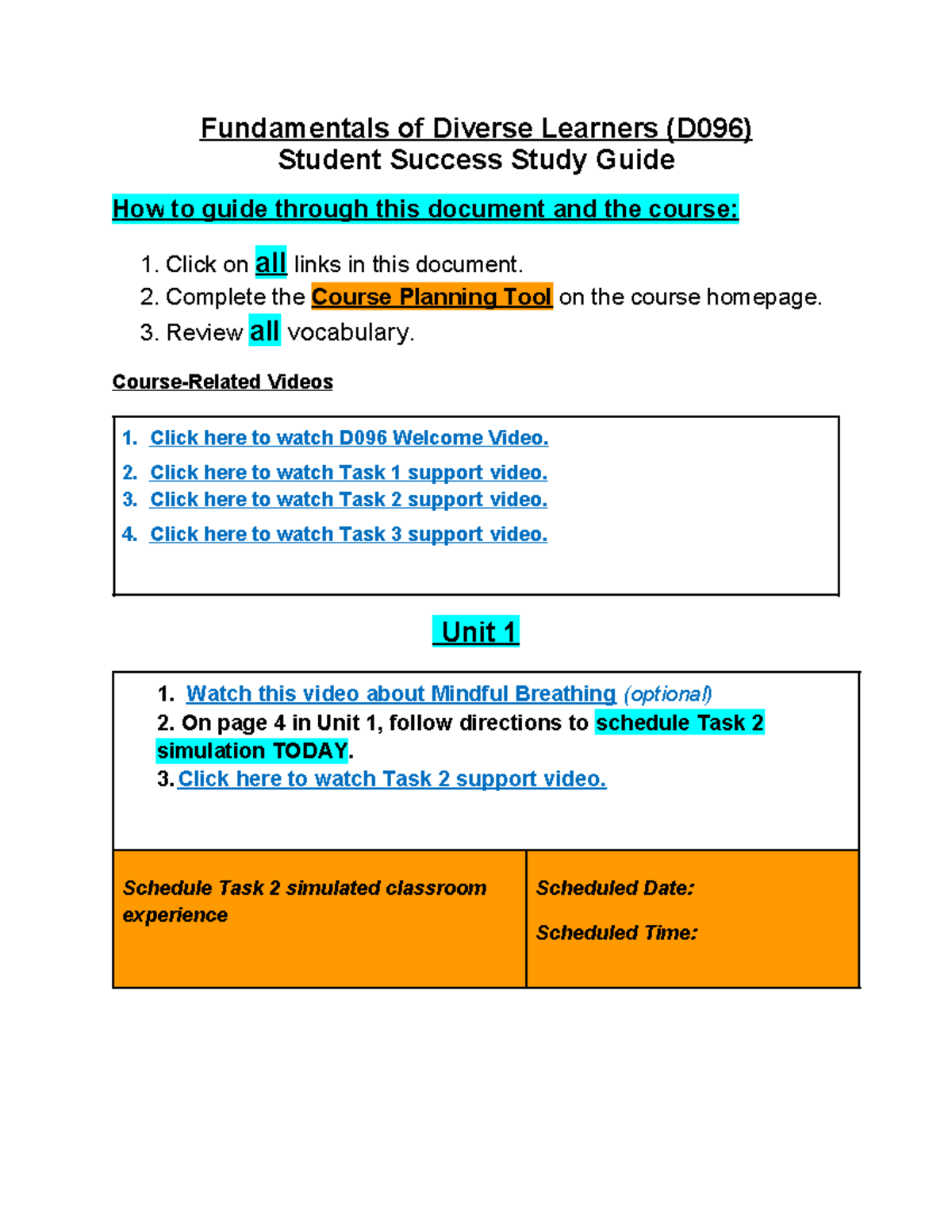 D096 Student Success Study Guide - 1. Click here to watch D096 Welcome Video. 2. Click here to ...