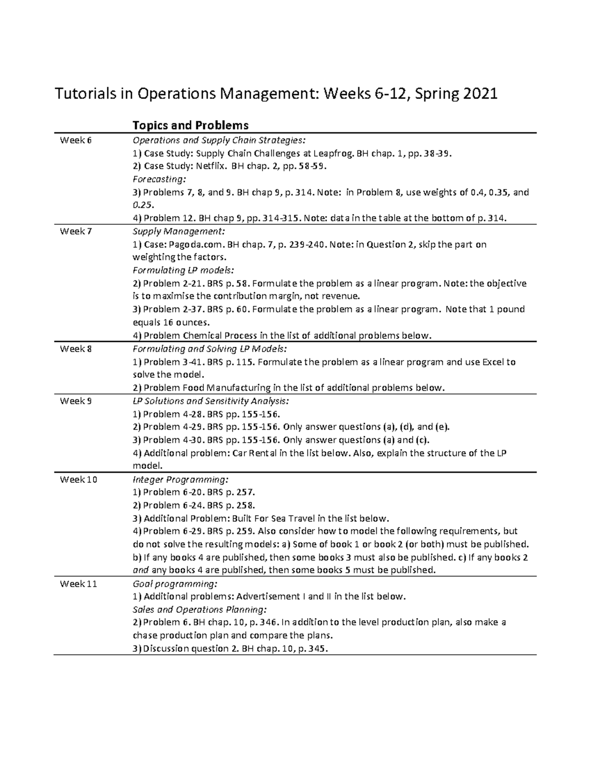OM Tutorials part 1 - noter - Tutorials in Operations Management: Weeks ...