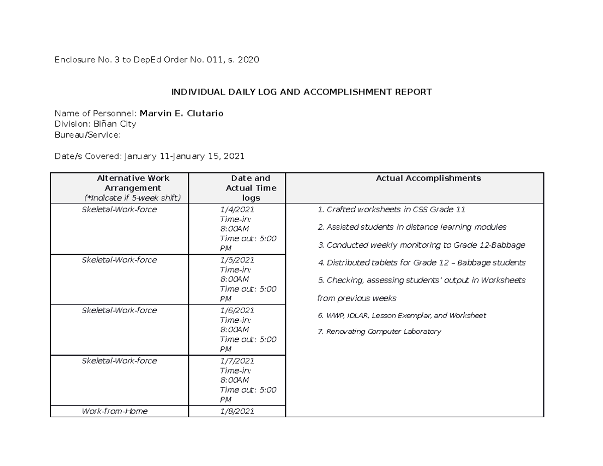 M - IDLAR 4 - Enclosure No. 3 to DepEd Order No. 011, s. 2020 ...