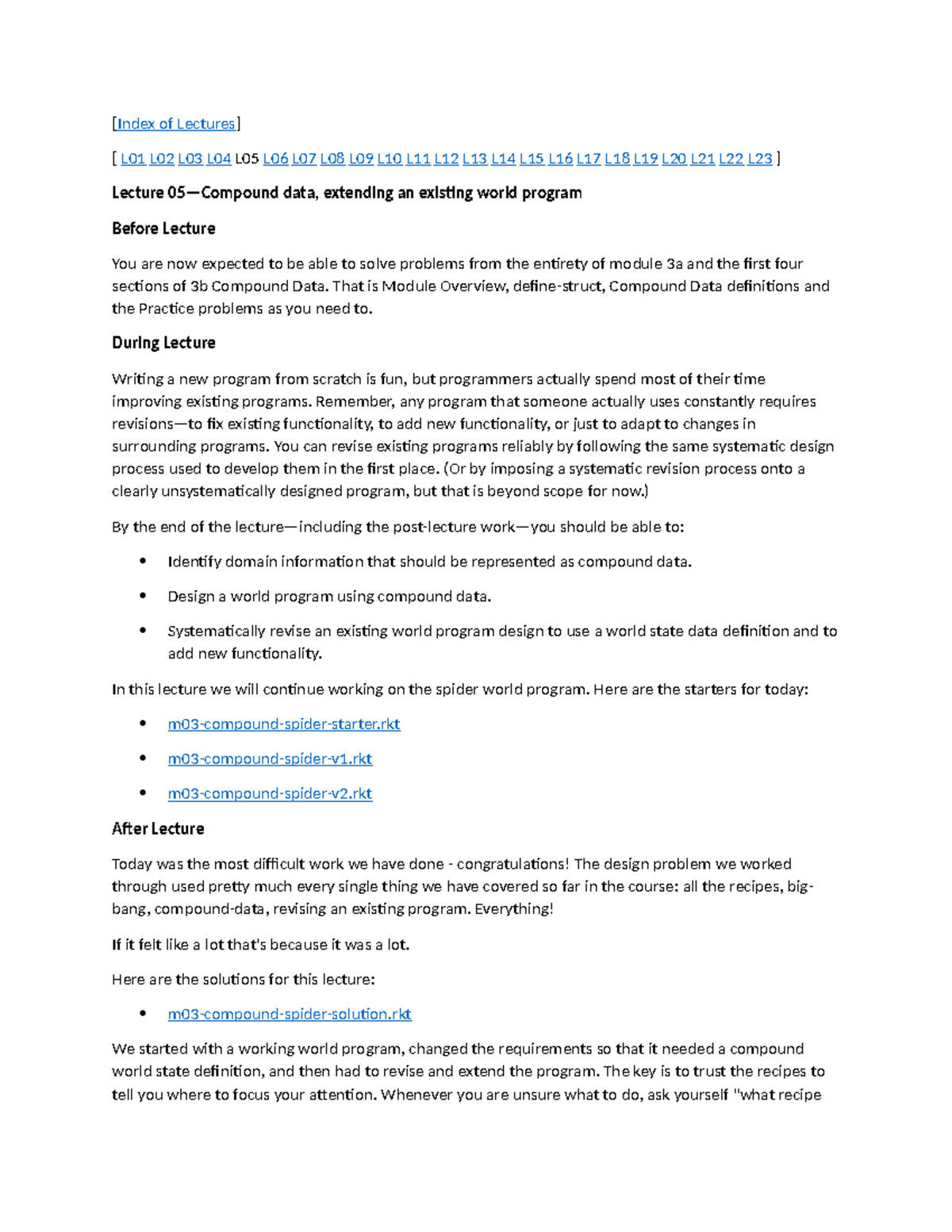 Cpsc 110 Lecture 5 Notes Index Of Lectures L01 L02 L03 L04 L05