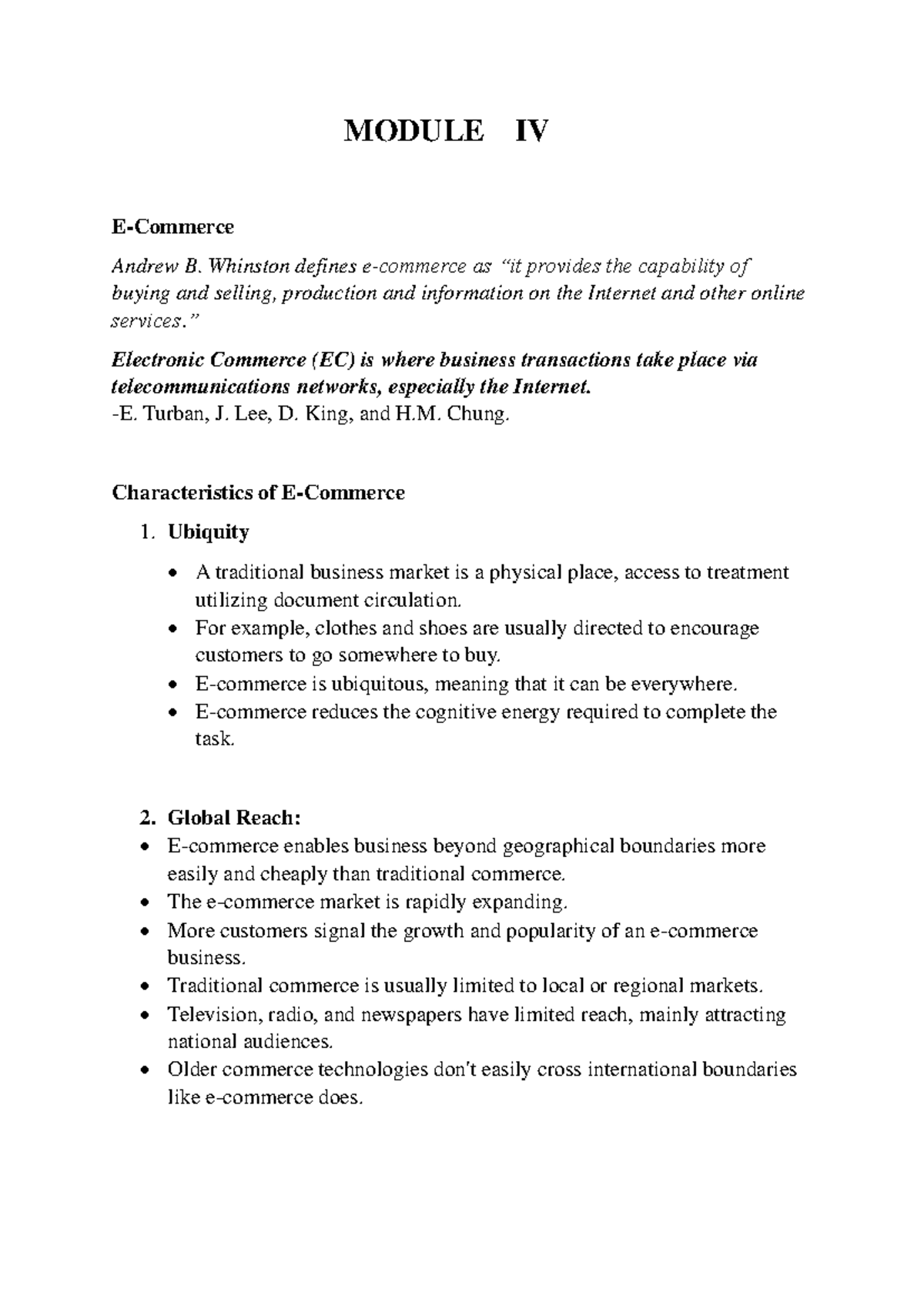 Module IV full - notes - MODULE IV E-Commerce Andrew B. Whinston ...