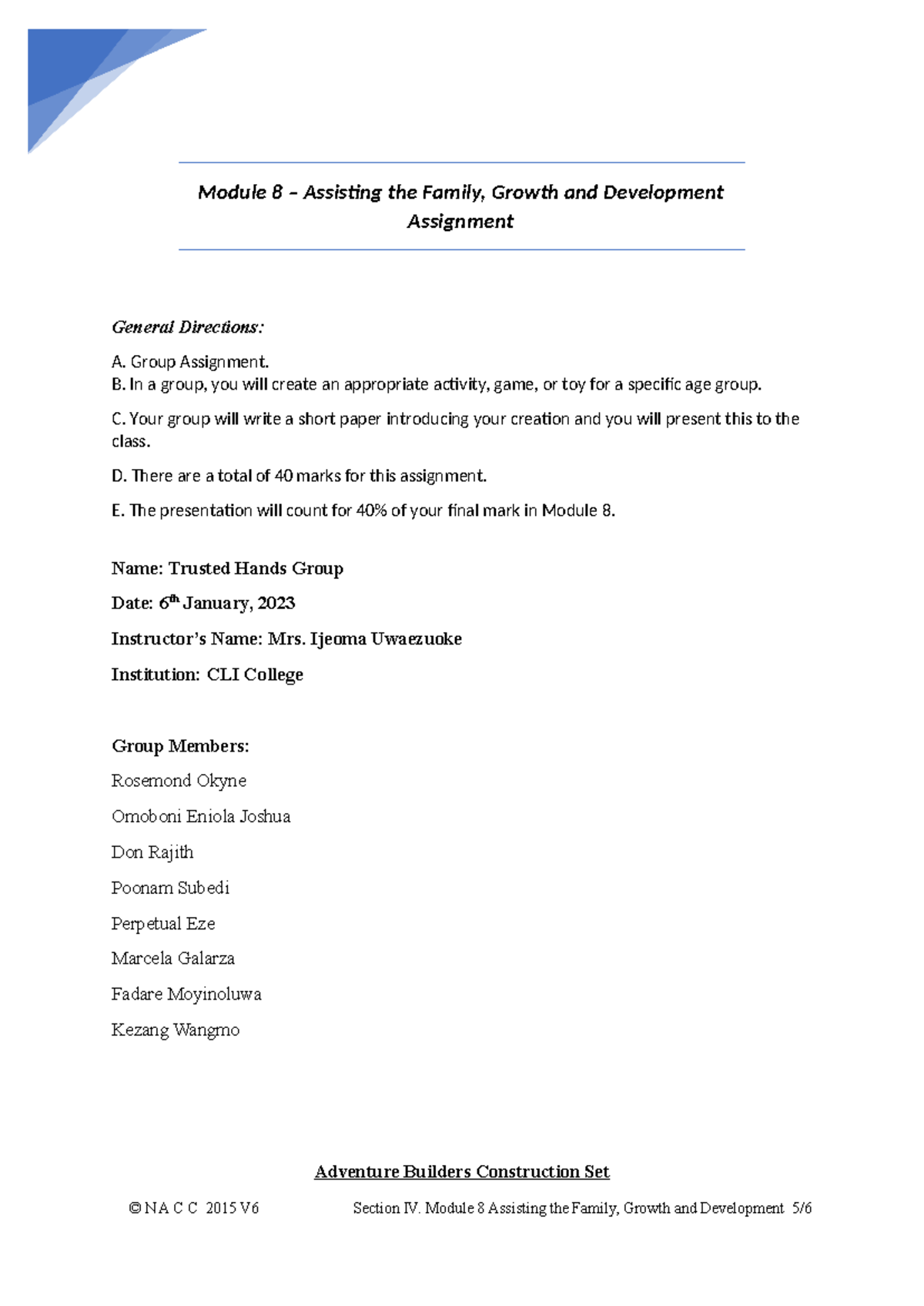 Module 8 - Group Assignment - Module 8 – Assisting the Family, Growth ...