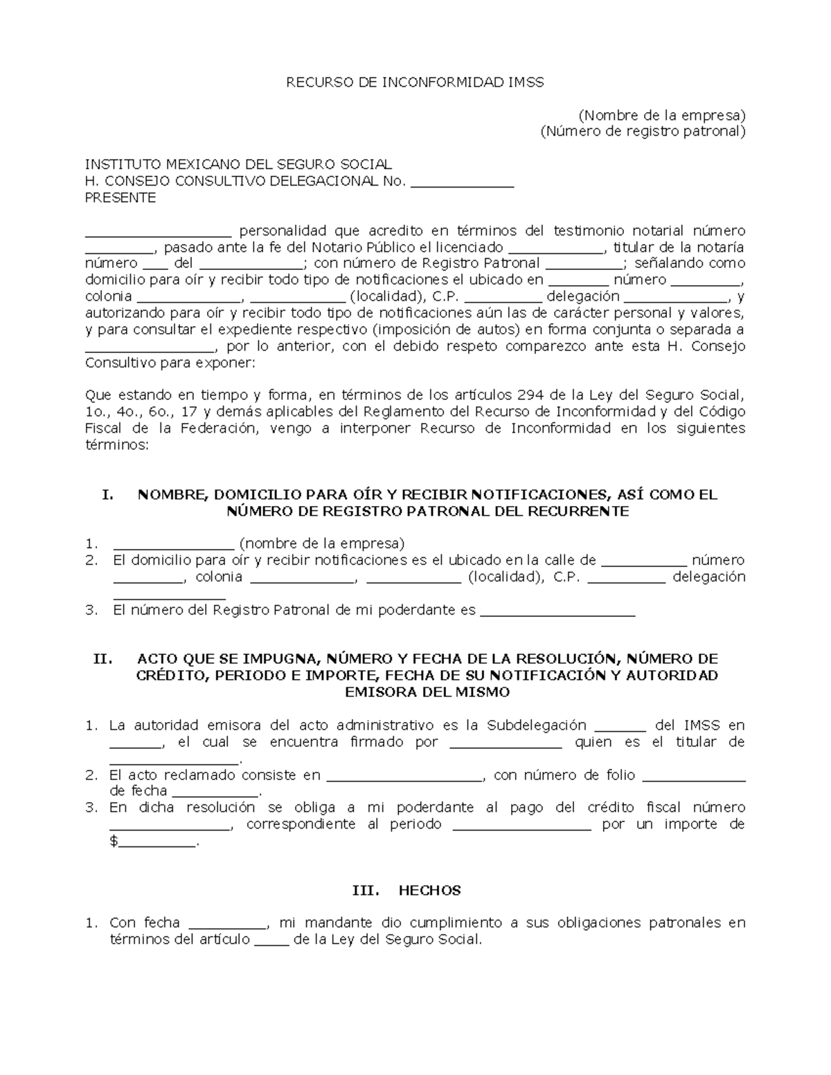 Recurso de inconformidad imss general - RECURSO DE INCONFORMIDAD IMSS ...