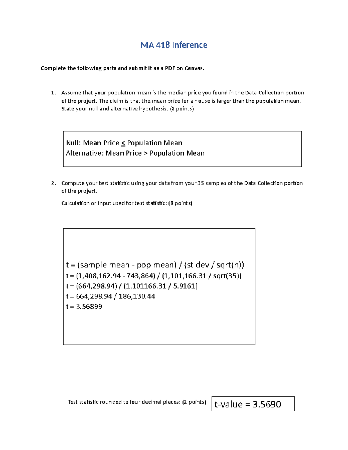 MA 418 Inference Task - MA 418 Inference Complete the following parts and submit it as a PDF on ...