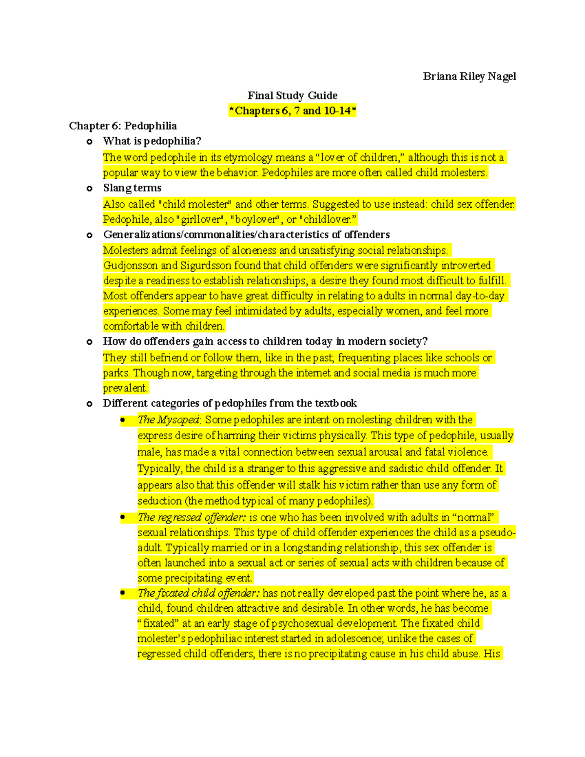 Final Study Guide - Briana Riley Nagel Final Study Guide Chapters 6, 7 ...