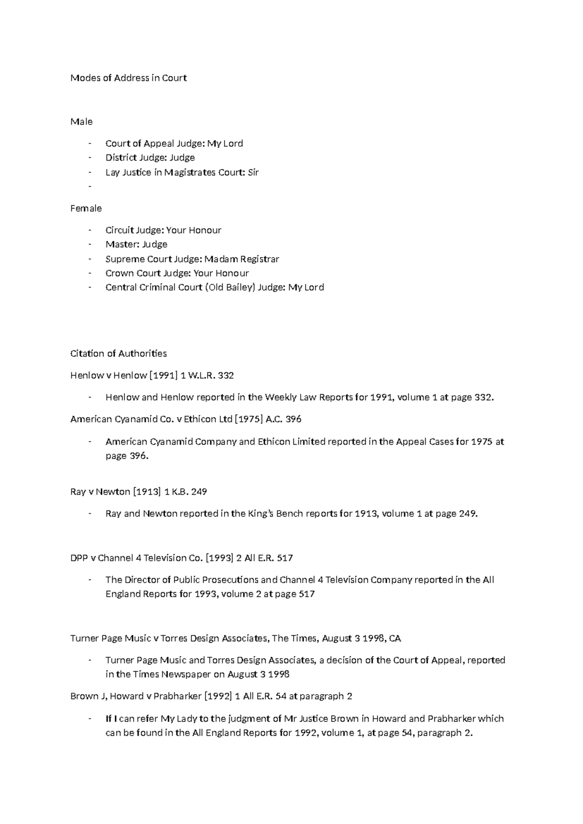 Modes of Address and Citations - Modes of Address in Court Male - Court ...