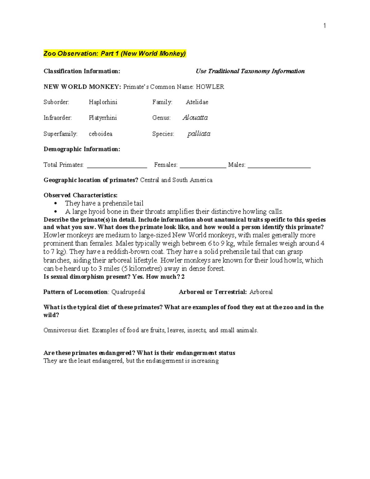Zoo Observation - project - Zoo Observation: Part 1 (New World Monkey ...