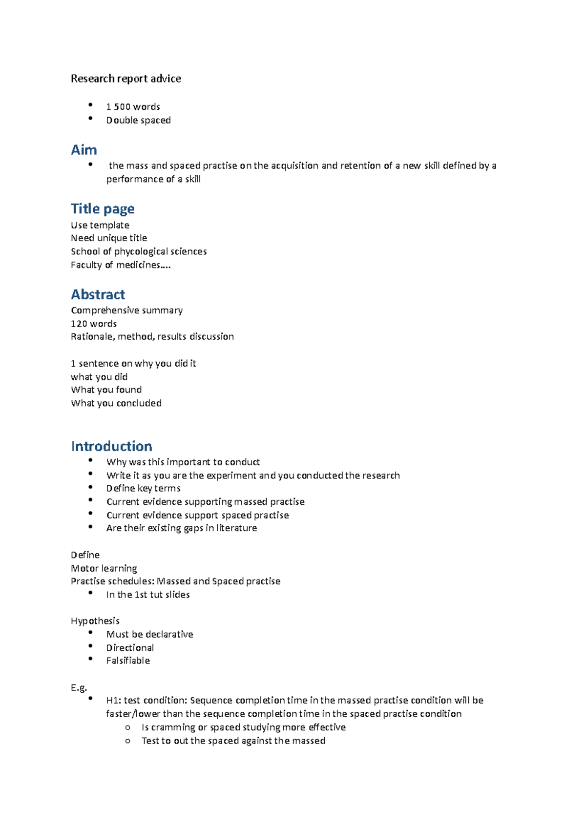 Research report advice - ... Abstract Comprehensive summary 120 words ...