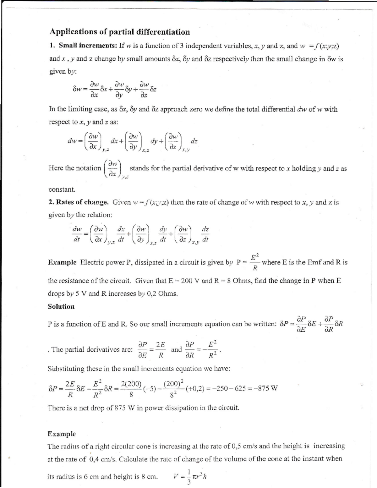 Application of differentiation small increment and related rates ...