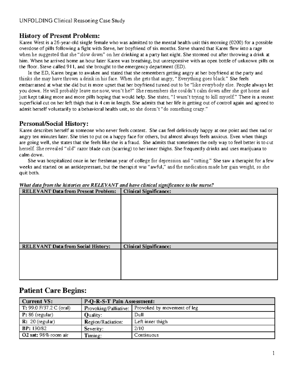 Student-Borderline PD- Unfolding - UNFOLDING Clinical Reasoning Case ...