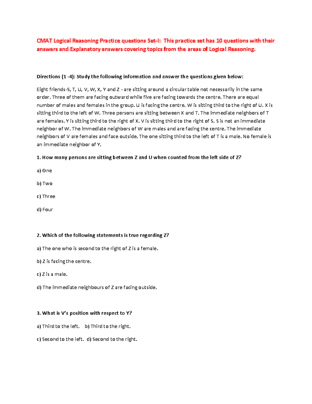 CMAT Logical Reasoning SET 1 - CMAT Logical Reasoning Practice ...