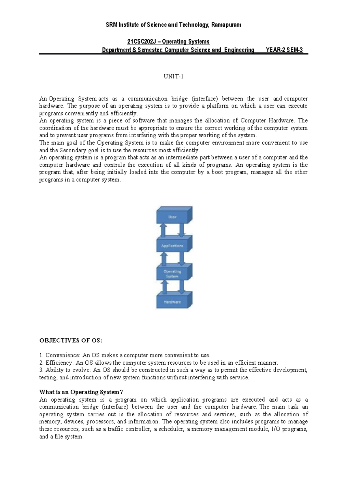 Unit 1 Os 2 Os Notes Unit 1 21csc202j Operating Systems Department And Semester Computer