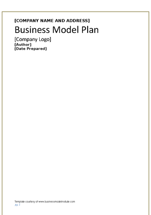 Business Model PLAN Template - [COMPANY NAME AND ADDRESS] Business ...