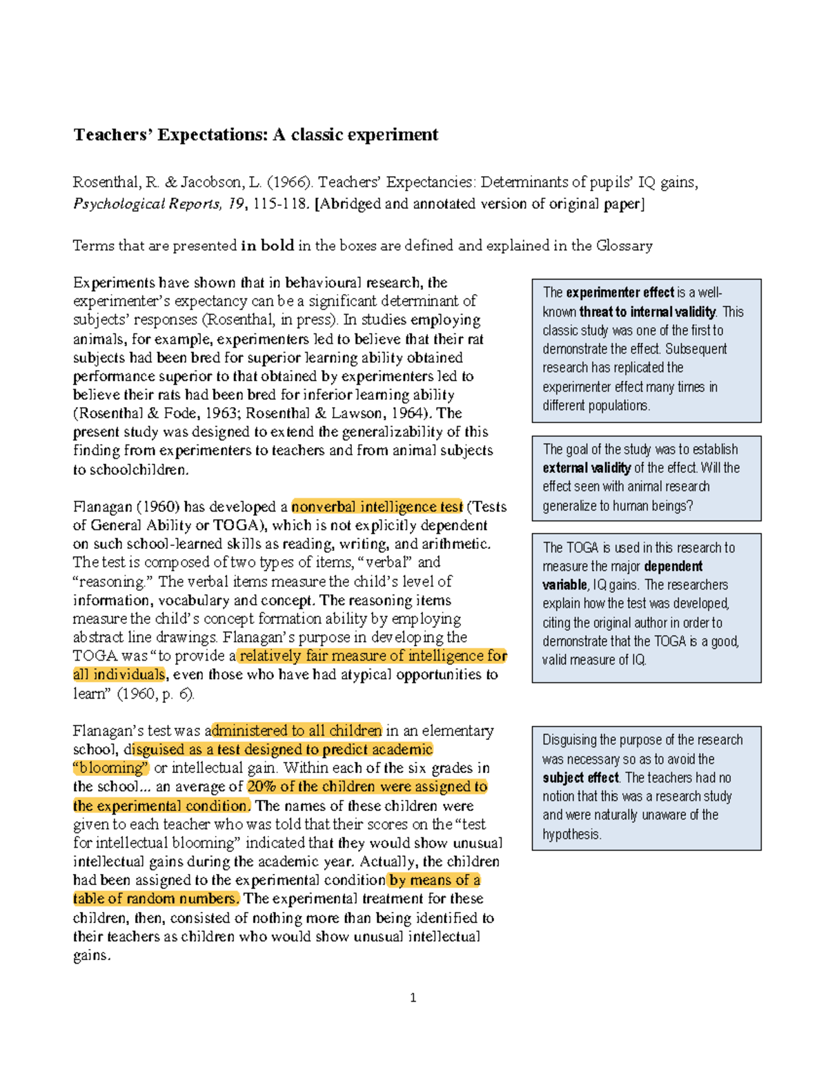 Reading C5 Teachers expectations Rosenthal Jacobson - 1 Teachers ...