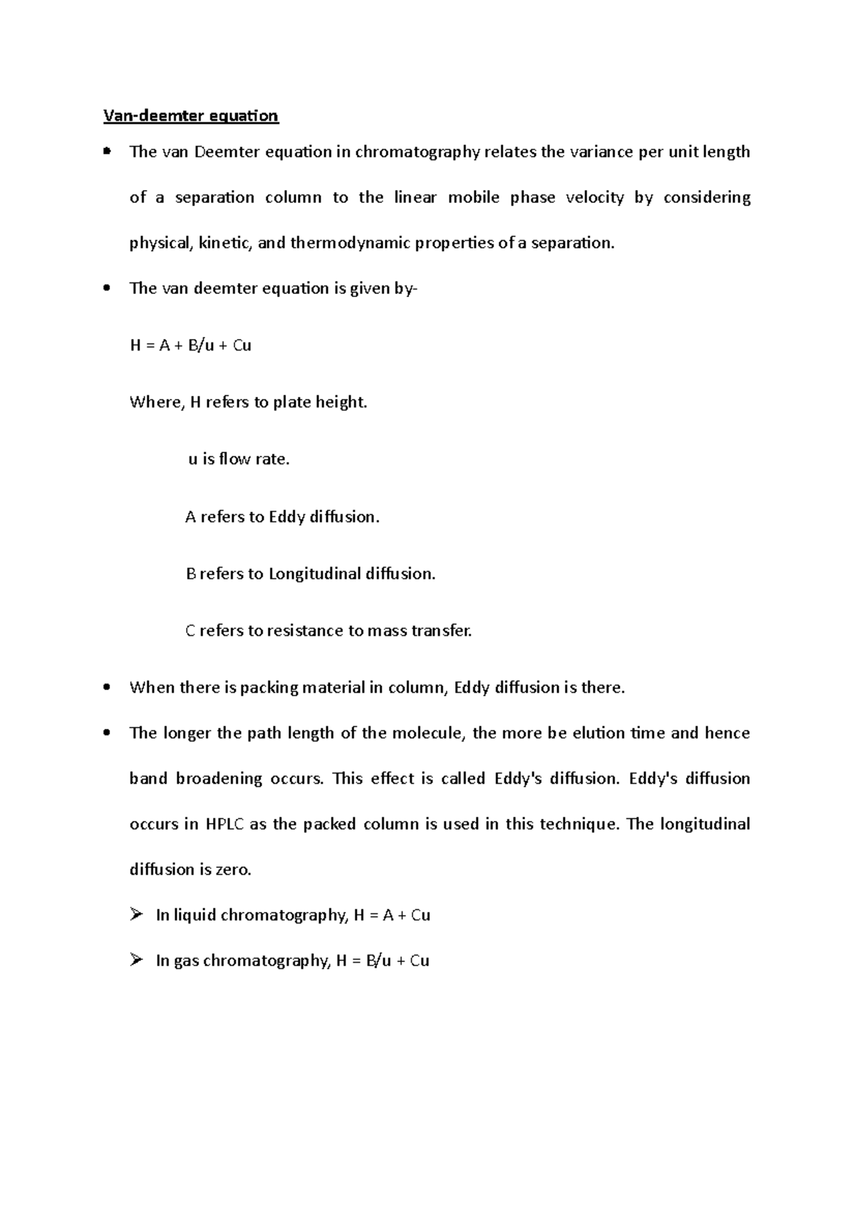 Van Deemter Equation Van Deemter Equation The Van Deemter Equation In Chromatography Relates