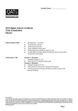 Physics formula sheet - – 1 – 2023 HIGHER SCHOOL CERTIFICATE ...