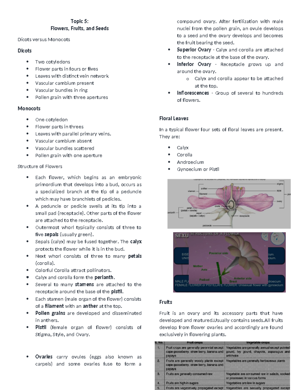 Topic 5 - Botany - Topic 5: Flowers, Fruits, and Seeds Dicots versus ...