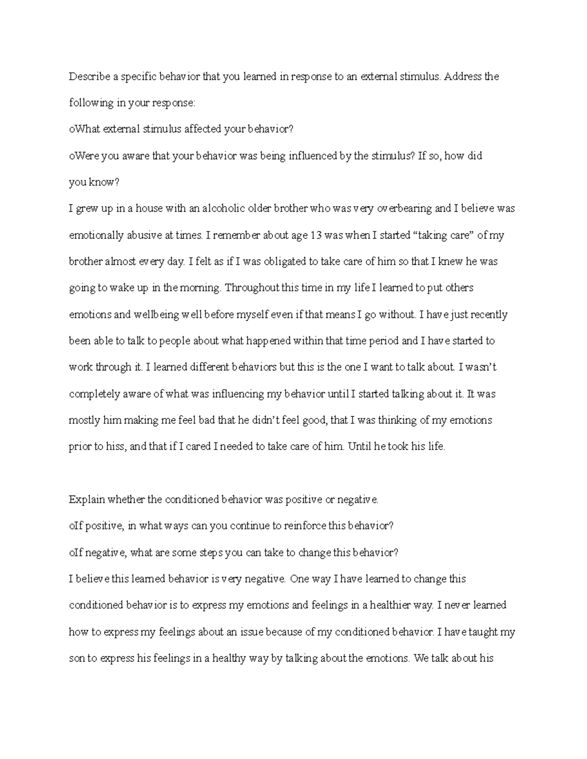 Assignment - Describe a specific behavior that you learned in response ...