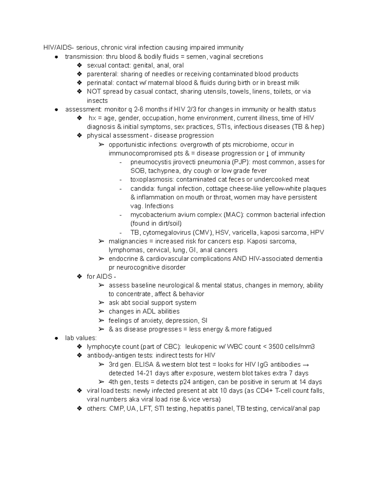 Exam 5 study guide - HIV/AIDS- serious, chronic viral infection causing ...