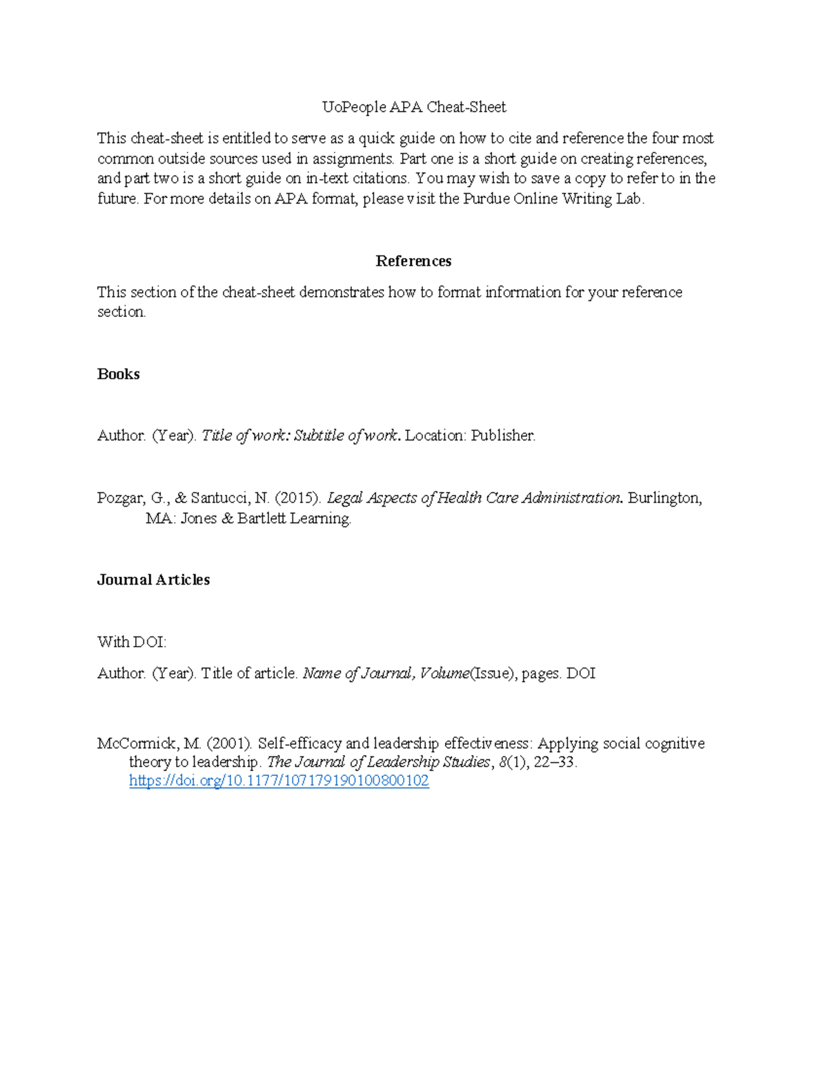 APA cheatsheet - Instructions for APA 7 Citations - UoPeople APA Cheat ...