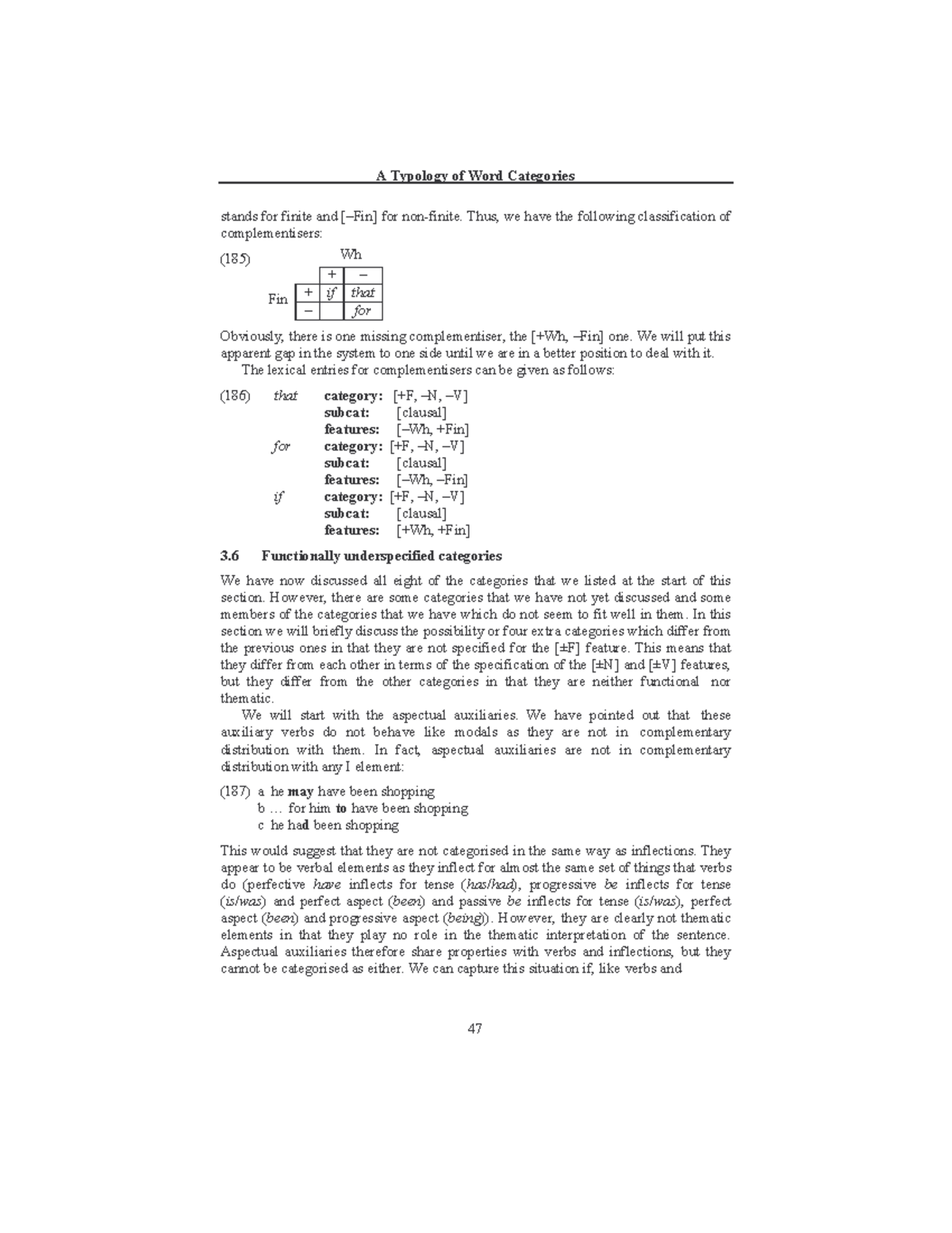 Functional Categories - A Typology of Word Categories stands for finite and [–Fin] for non ...