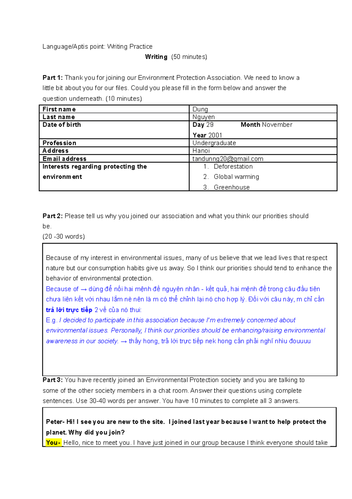 Aptis Writing TEST - Language/Aptis point: Writing Practice Writing (50 ...