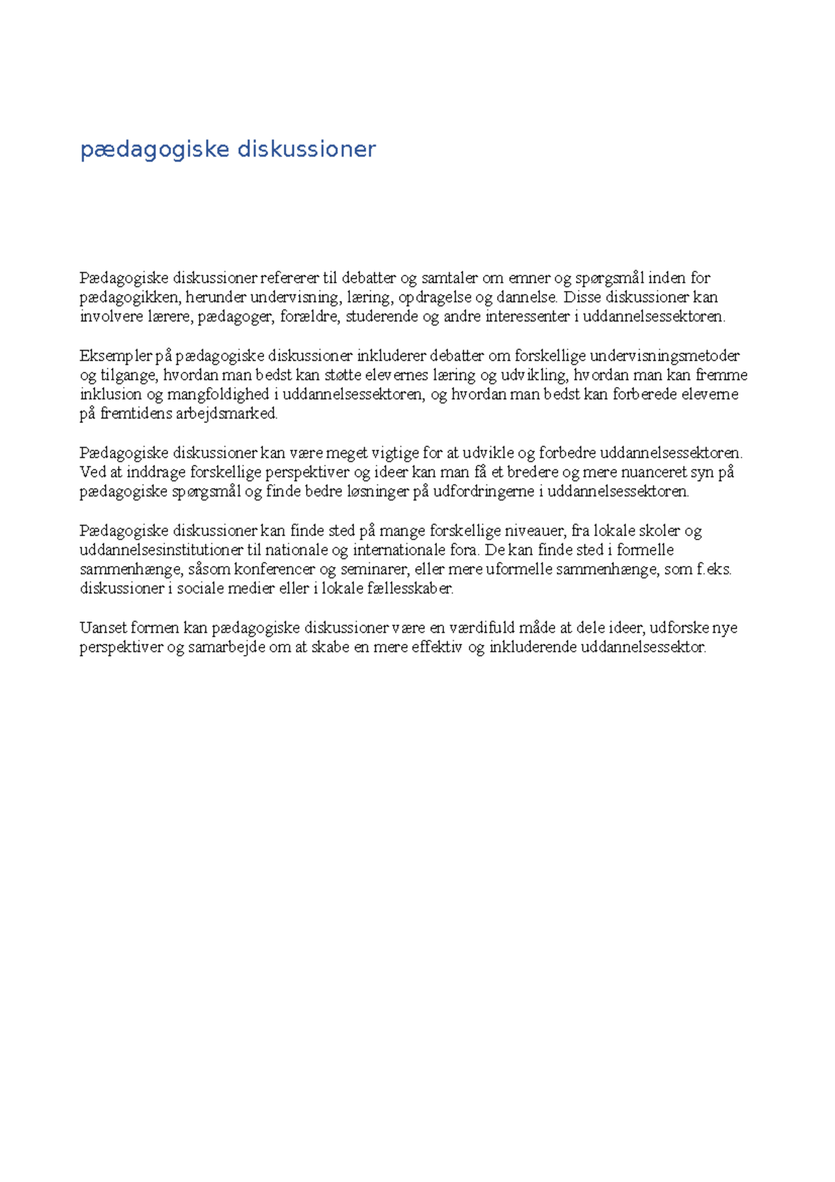 Pædagogiske diskussioner - pædagogiske diskussioner Pædagogiske ...