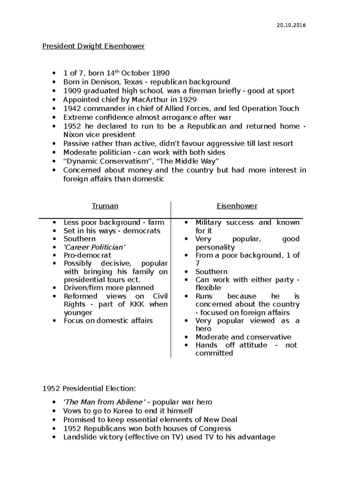 H 20 - Lesson work for American Dream lessons - President Dwight ...
