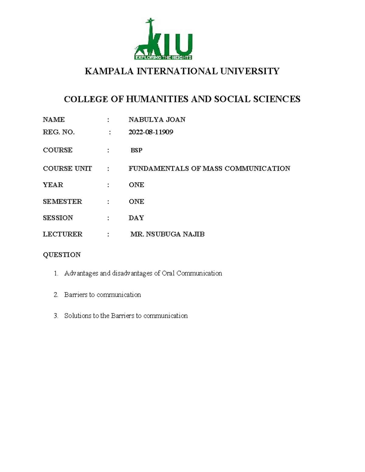 Communication Skills - its good - KAMPALA INTERNATIONAL UNIVERSITY ...