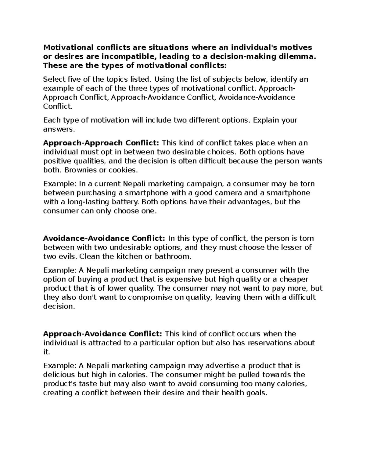 Motivational conflicts - These are the types of motivational conflicts ...