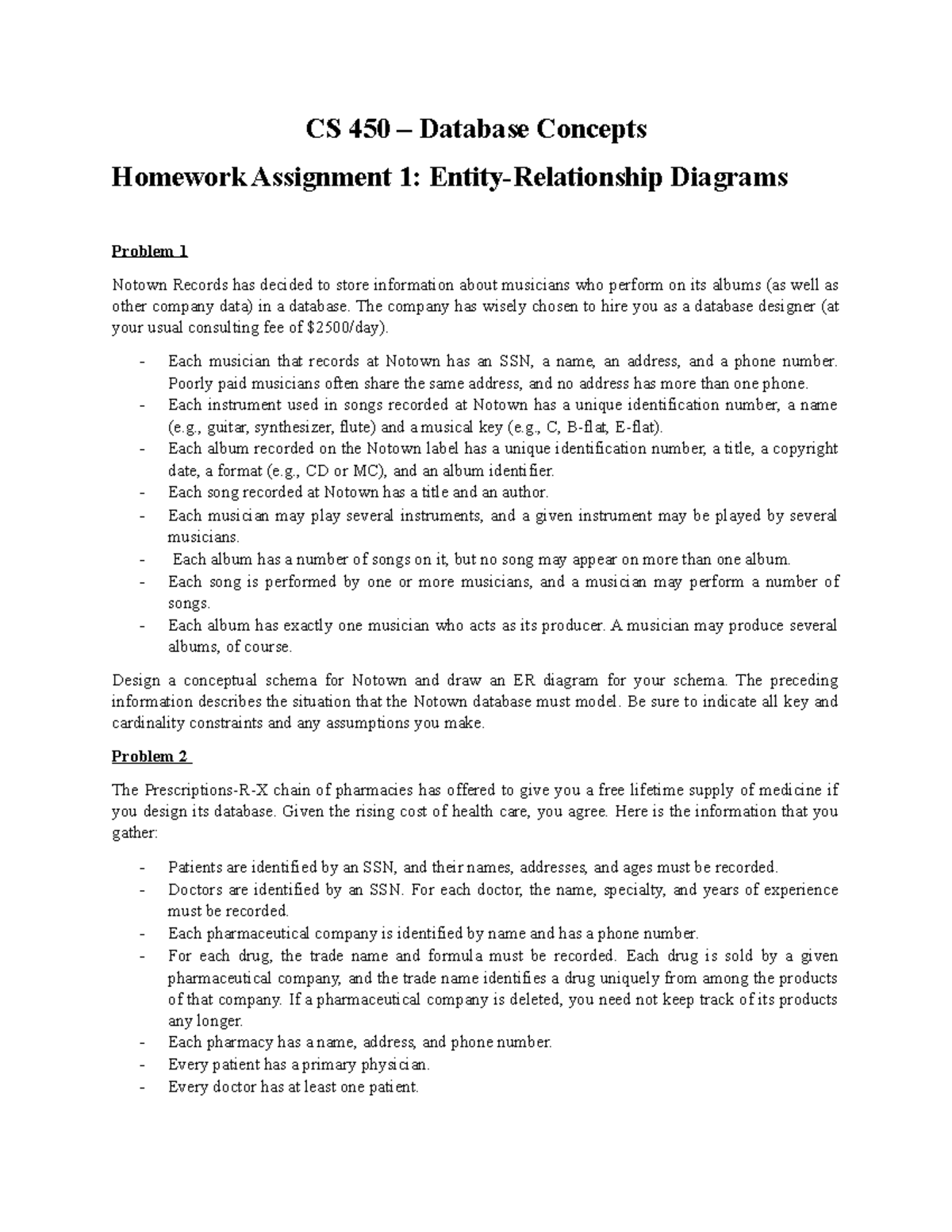Homework Assignment 1 - Practice HW - CS 450 – Database Concepts Homework Assignment 1: - Studocu