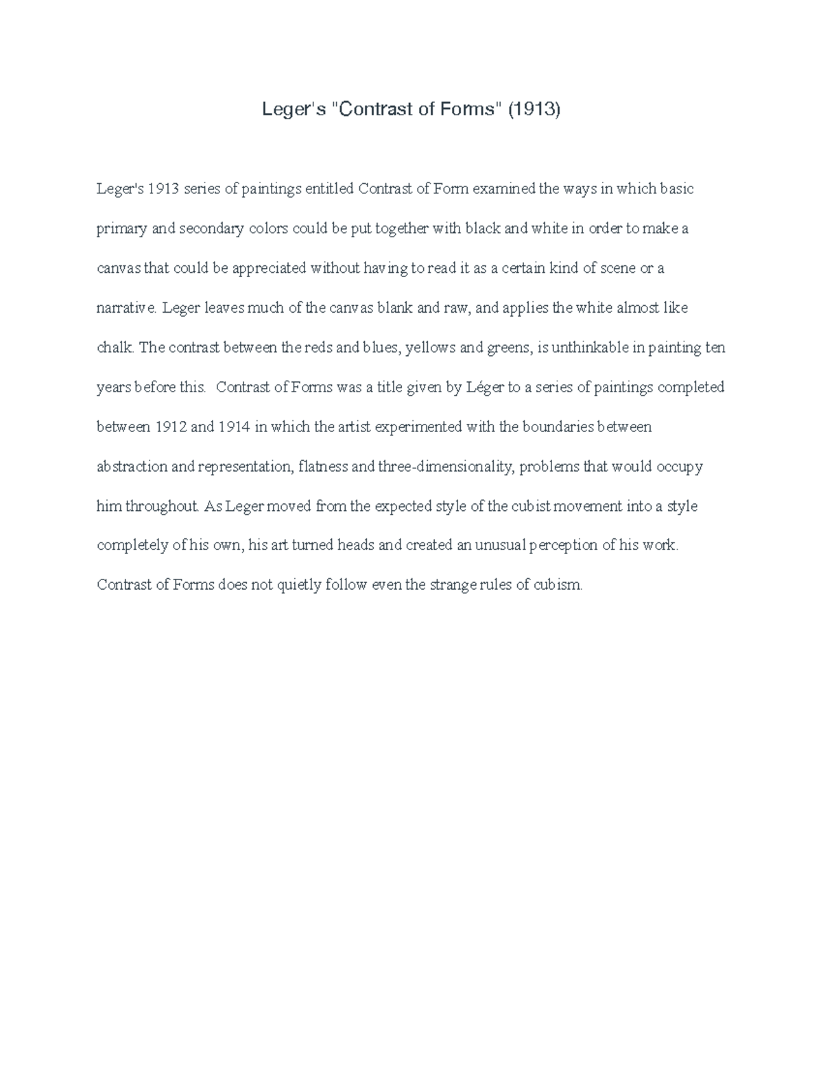 Leger's "Contrast of Forms" (1913) - Leger's "Contrast of Forms" (1913 ...