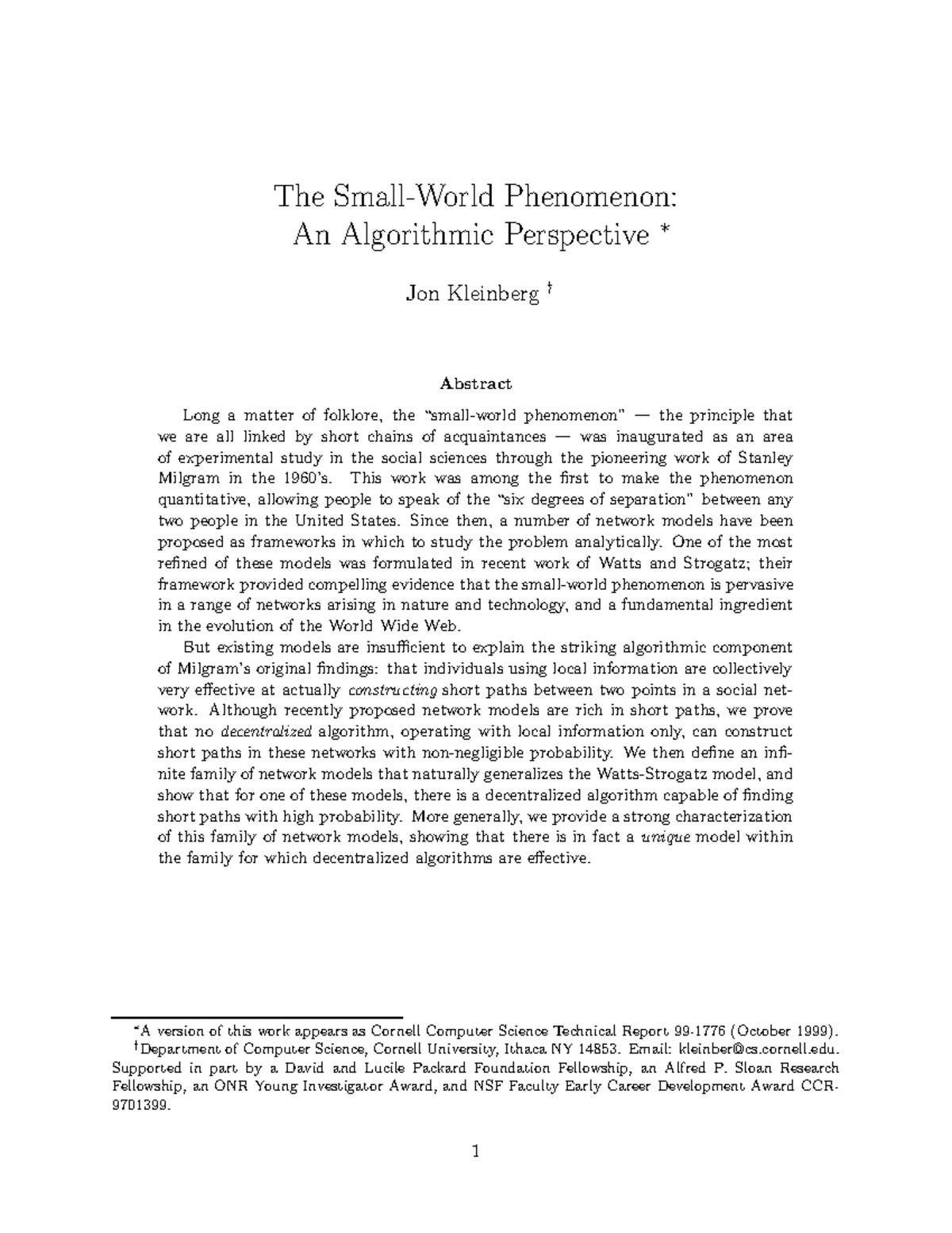 Summary - The small-world phenomenon an algorithmic perspective - The ...