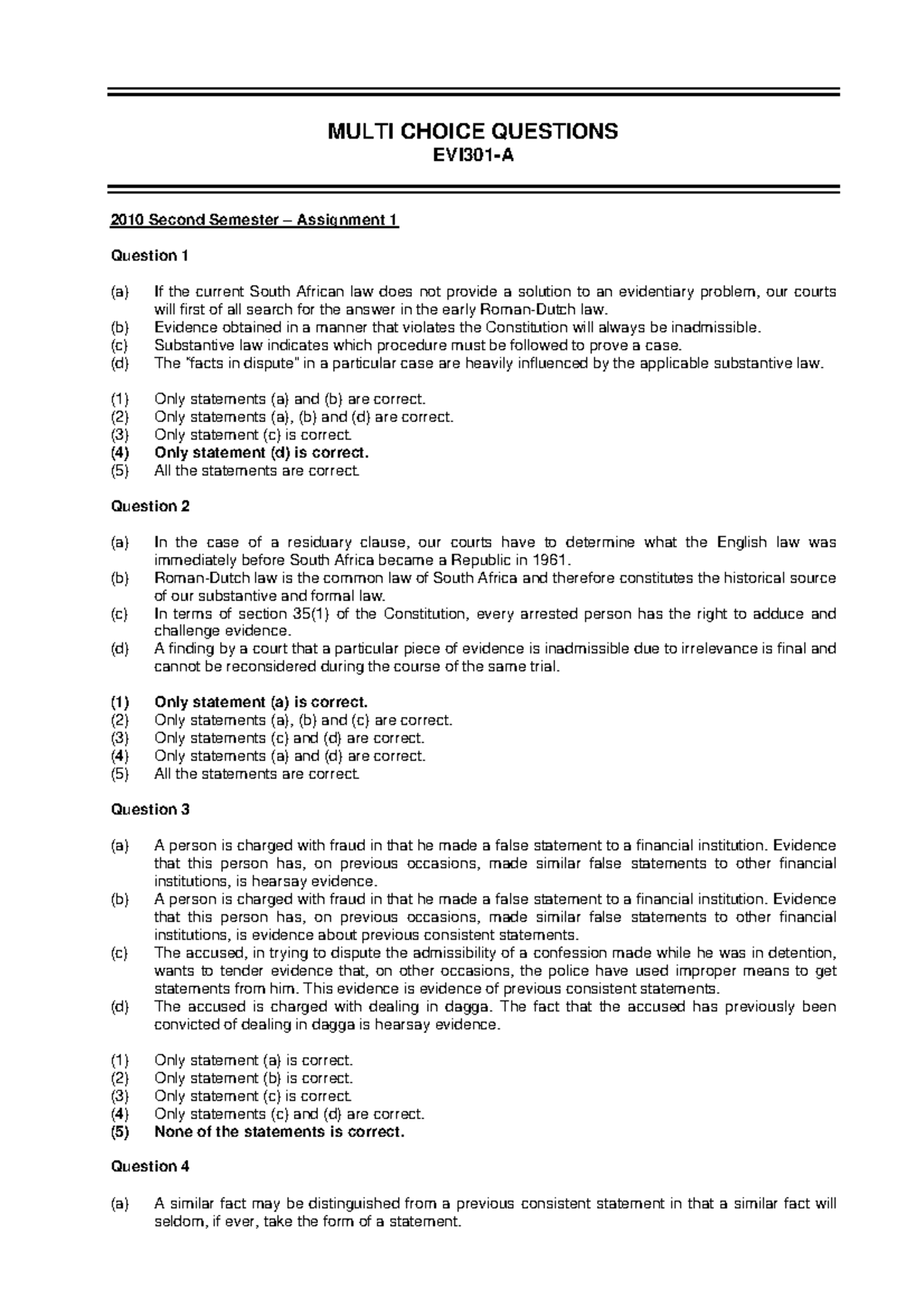 EVI3701-a mcq - Questions paper and answers - MULTI CHOICE QUESTIONS ...
