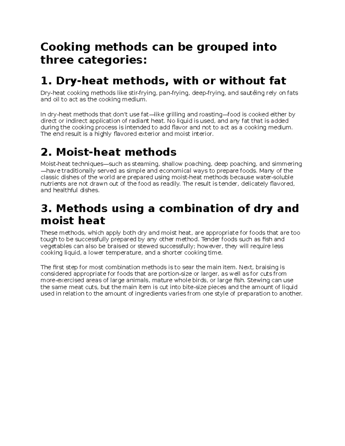 Cooking methods category - Cooking methods can be grouped into three ...