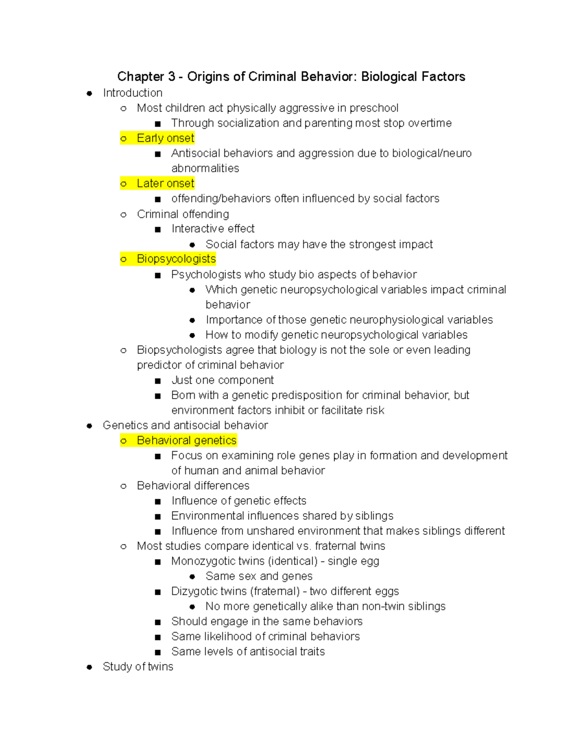 Chapter 3 - Origins of Criminal Behavior Biological Factors Lecture ...