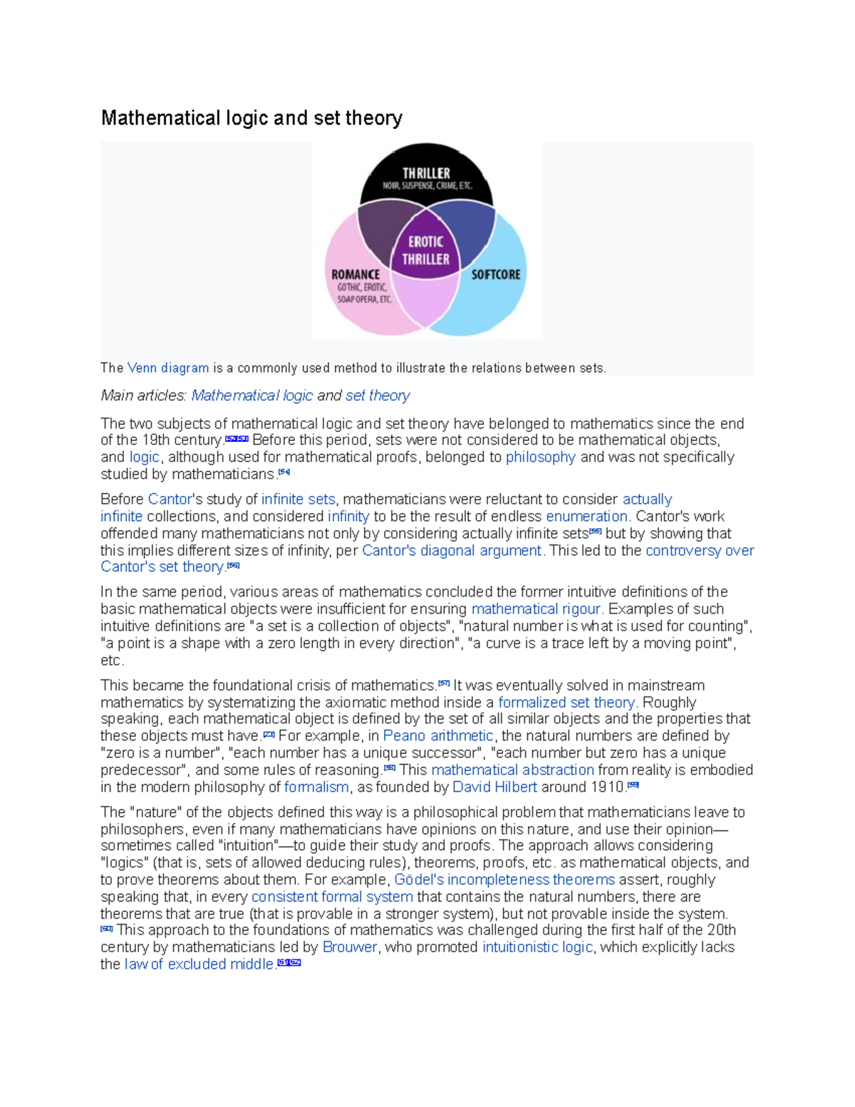 Mathematical logic and set theory - Main articles: Mathematical logic ...
