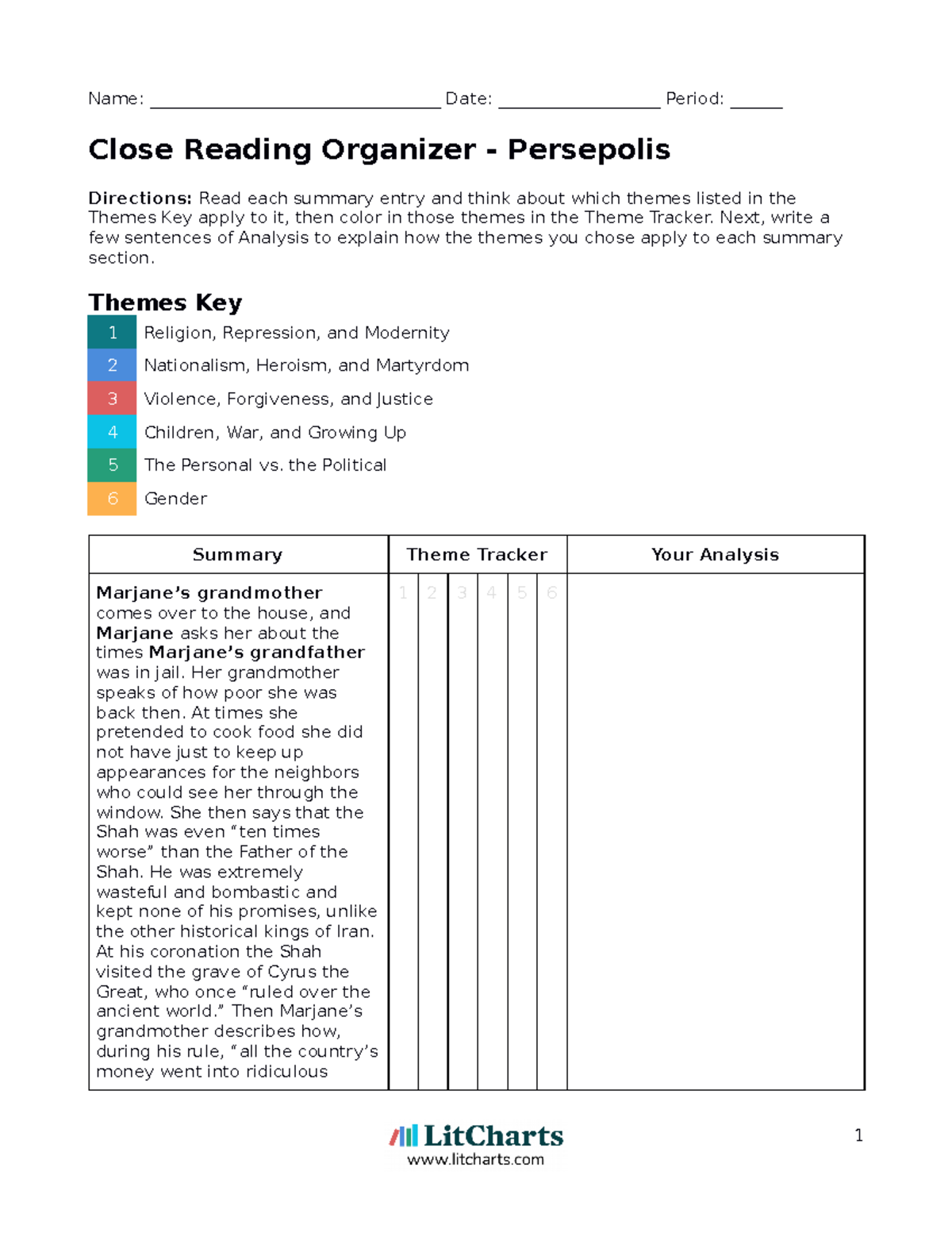 1. Persepolis Reading Organizer - Name ...