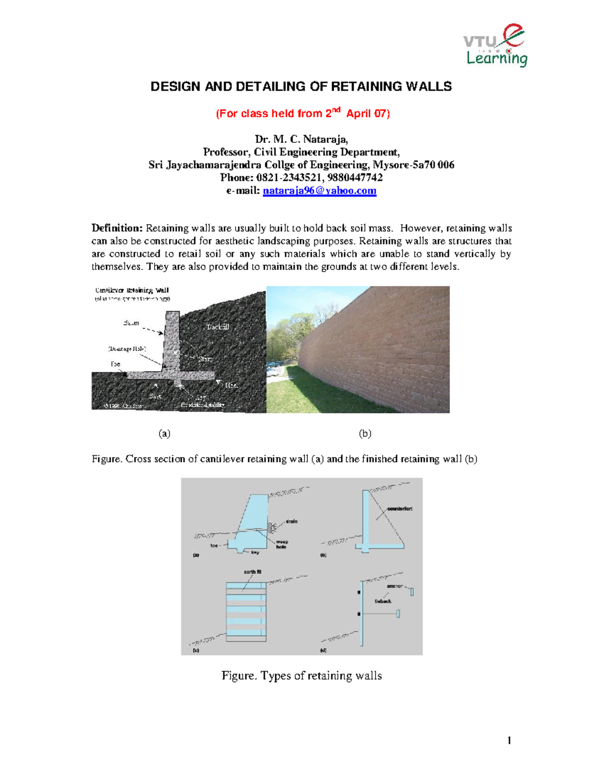 Ret Walls-MCN - Design AND Detailing OF Retaining Walls - DESIGN AND ...